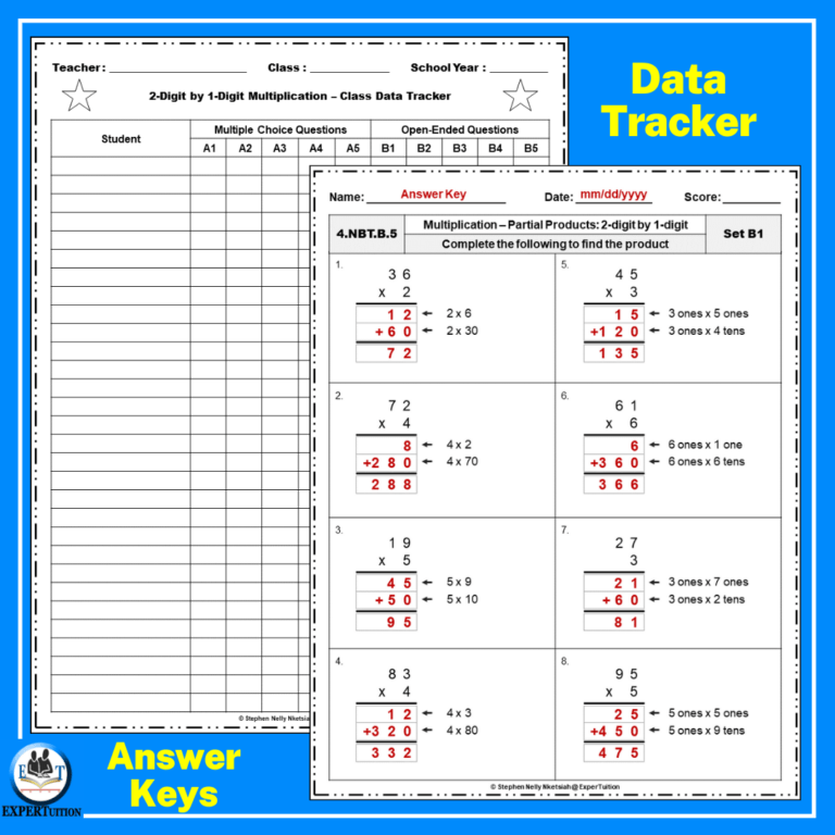 2 Digit by 1 Digit Multiplication Assessment Worksheets - ExperTuition