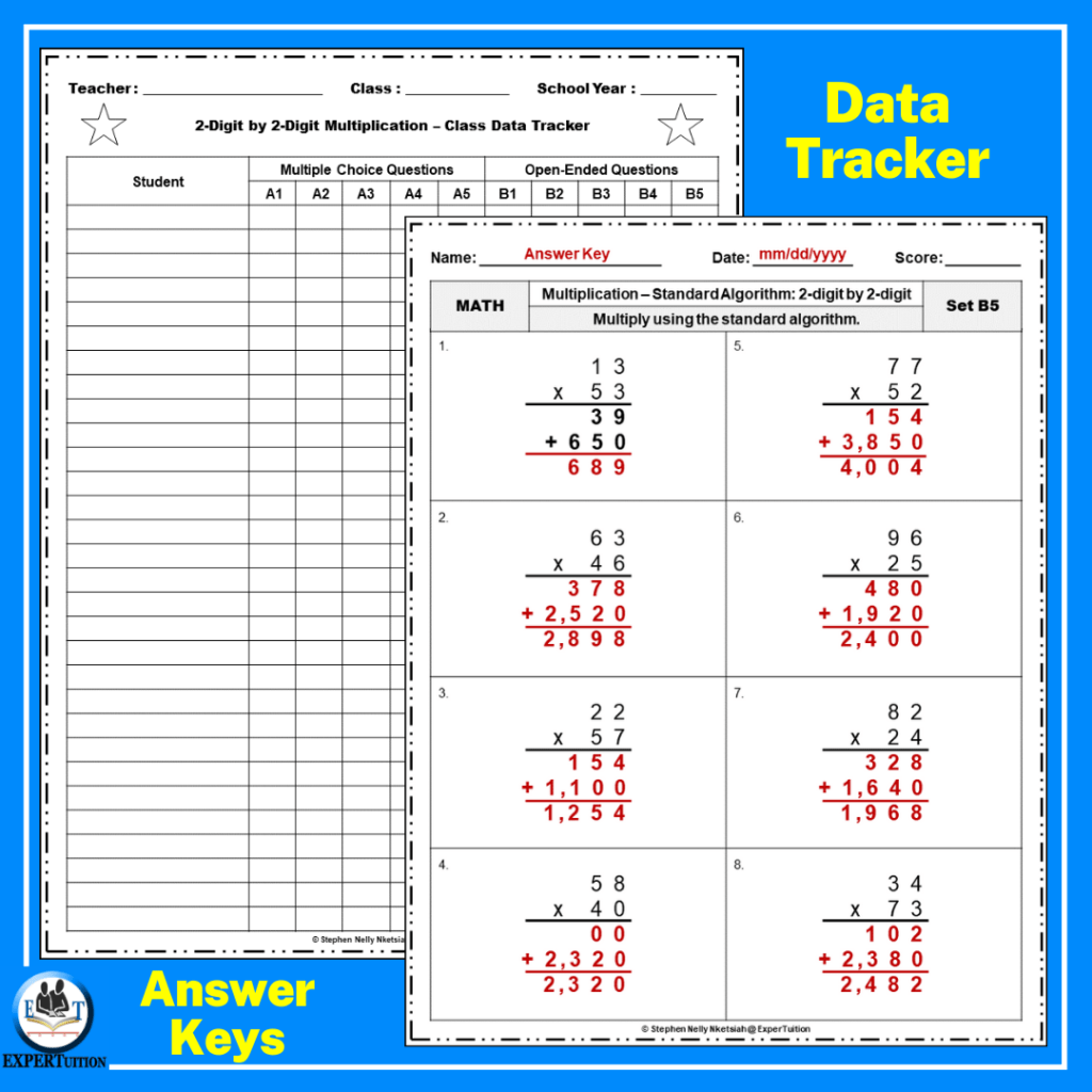 2 Digit by 2 Digit Multiplication Assessment Worksheets - ExperTuition