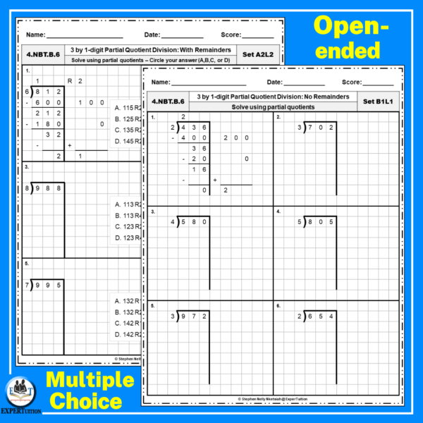 3 by 1 Digit Partial Quotients Division Grade 4 Worksheets - ExperTuition 3 by 1 Digit Partial Quotients Division Grade 4 Worksheets - ExperTuition