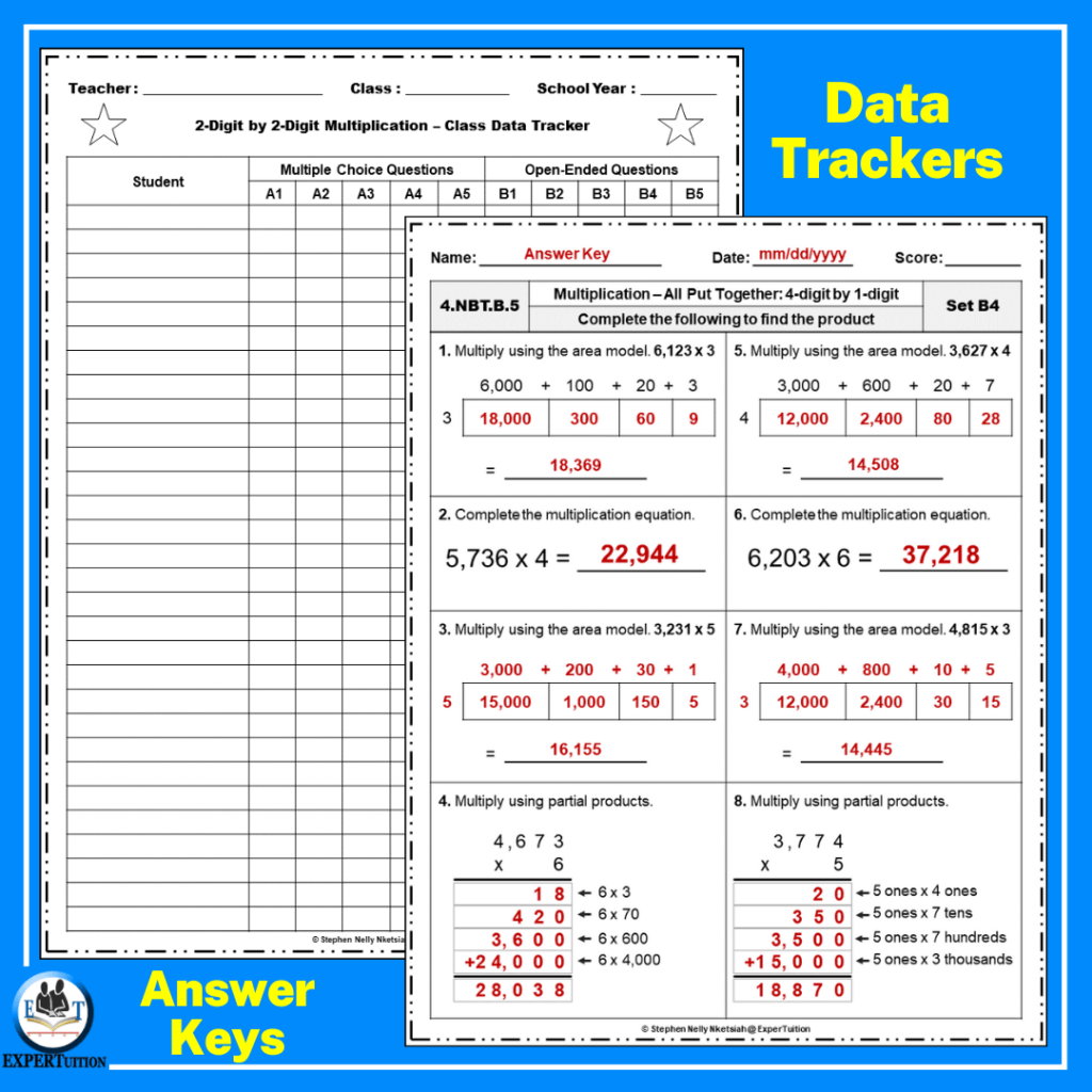 4th 5th Grade Multiplication Assessment Worksheets Bundle - ExperTuition