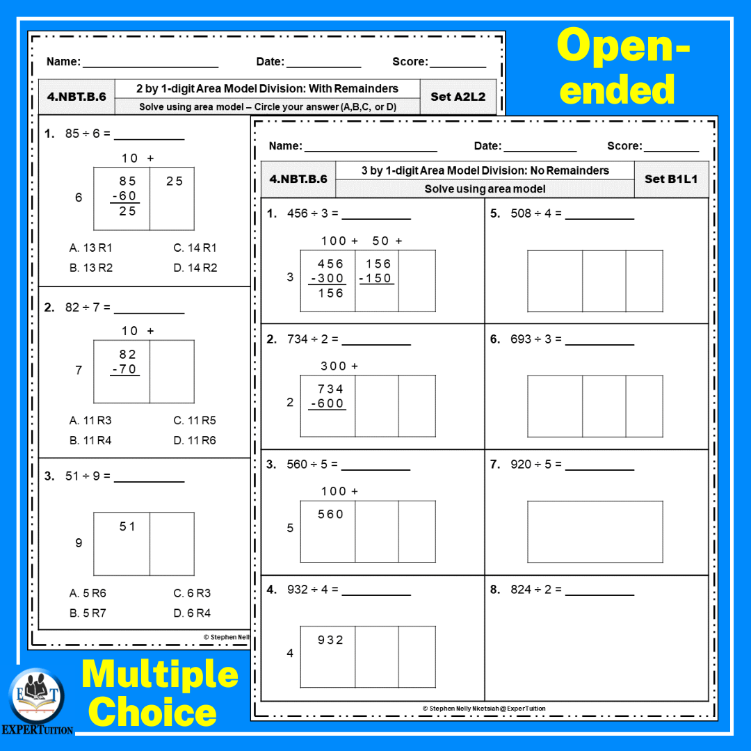 Area Model Or Box Method Division For Grade 4 Worksheets Bundle Area Model Or Box Method Division For Grade 4 Worksheets Bundle