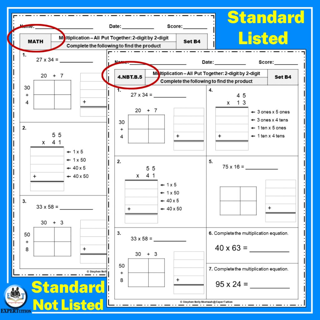 4th 5th Grade Multiplication Assessment Worksheets Bundle - ExperTuition