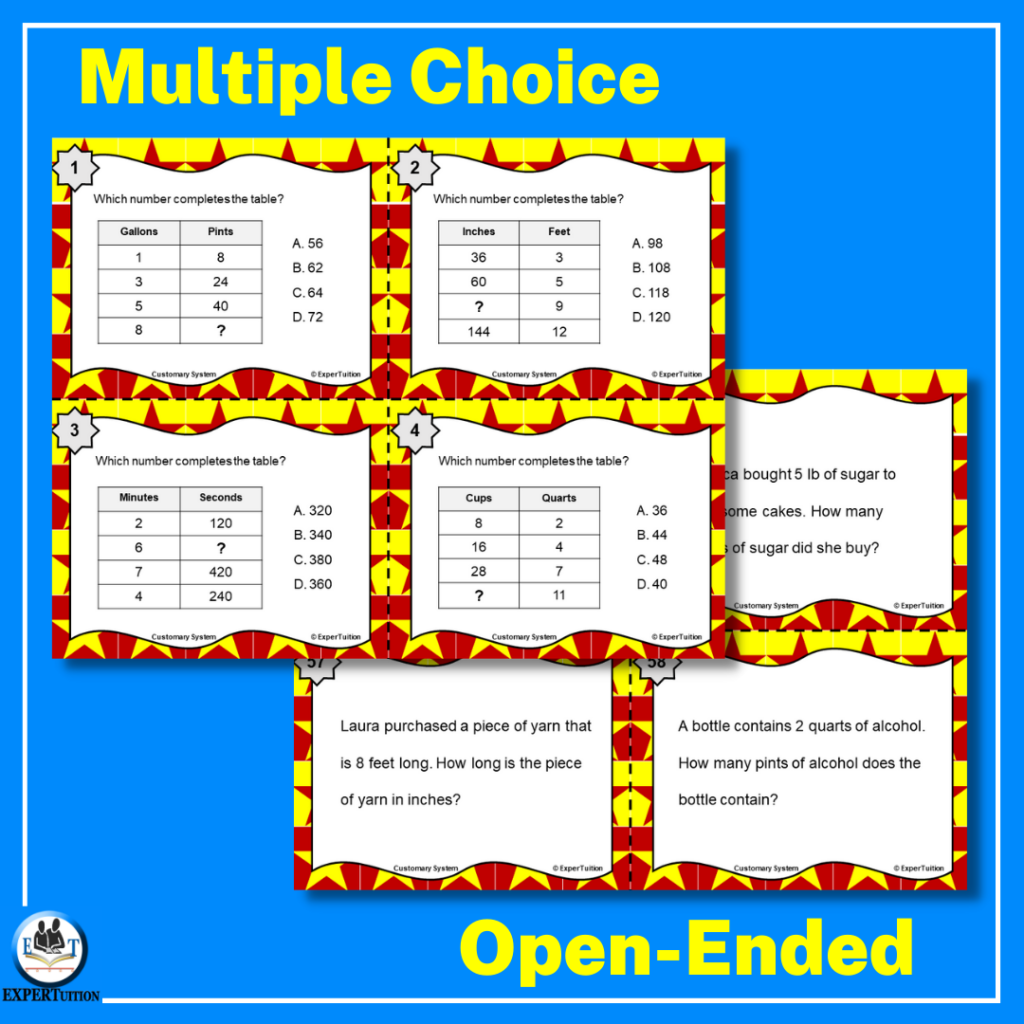 Customary System Measurement Conversion Task Cards - ExperTuition