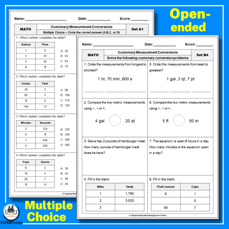 Customary System Measurement Conversion Worksheets - ExperTuition