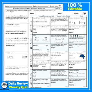 4th Grade Math Spiral Review Worksheets - Q 1 - ExperTuition