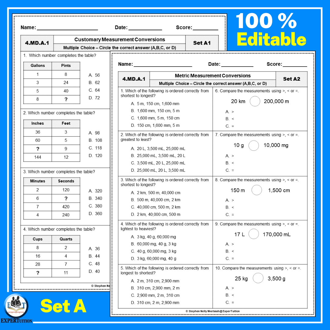 4th Grade Measurement Conversion Worksheets ExperTuition