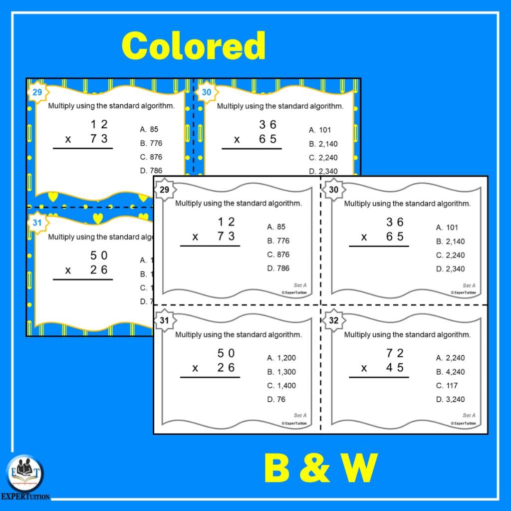 2 Digit by 2 Digit Multiplication Practice Task Cards - ExperTuition