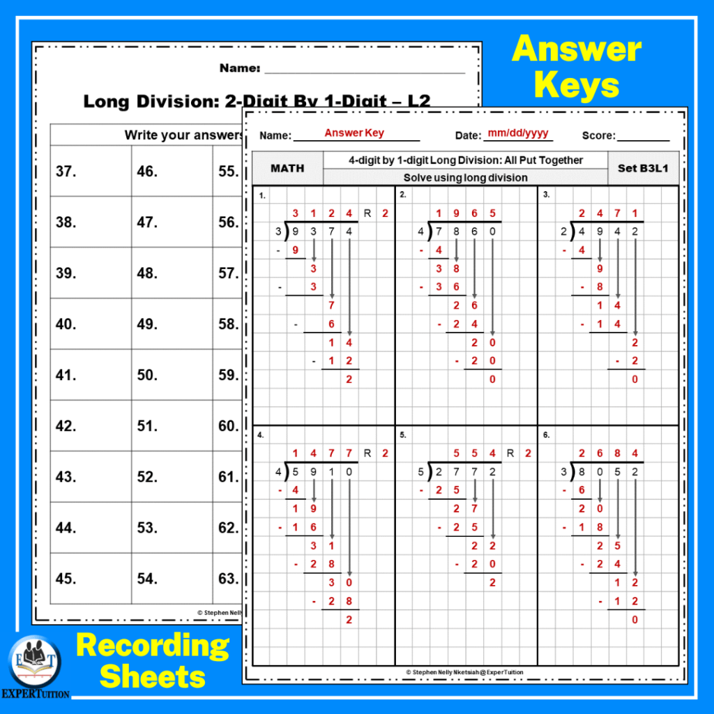 Long Division for Grade 4 Worksheets and Task Cards Bundle - ExperTuition