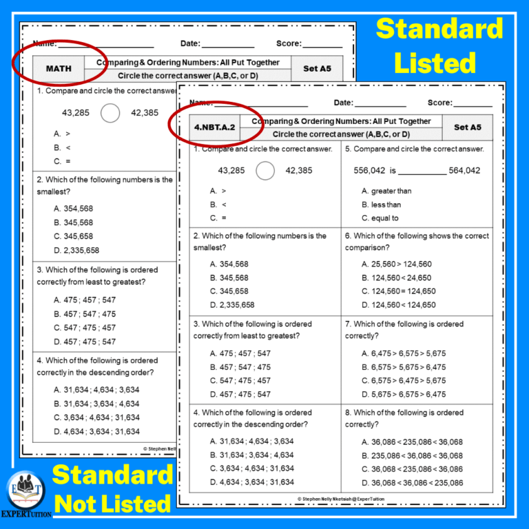 Comparing and Ordering Numbers Worksheets Grade 3, 4, 5 - ExperTuition