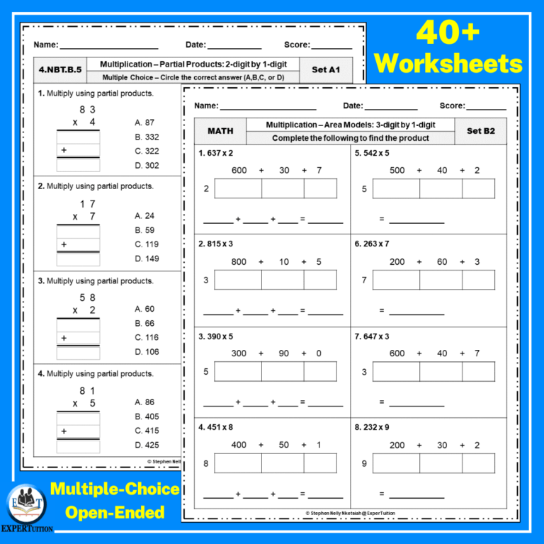 Multiplication Worksheets and Task Cards Bundle - ExperTuition