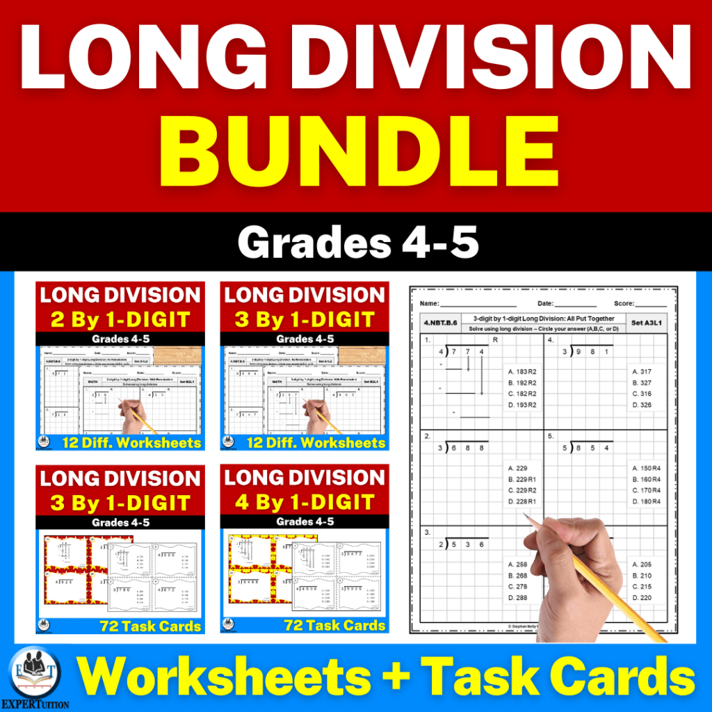 Long Division For Grade 4 Worksheets And Task Cards Bundle ExperTuition Long Division For Grade 4 Worksheets And Task Cards Bundle ExperTuition