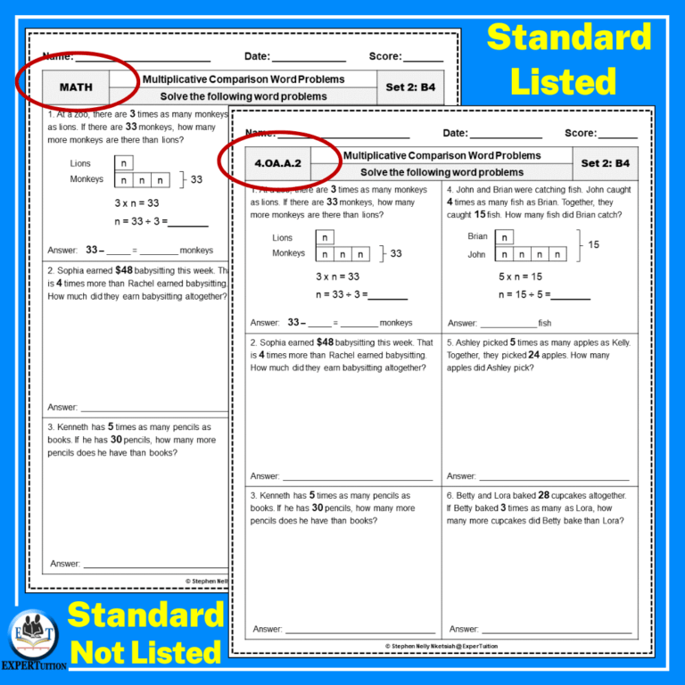 Multiplicative Comparison Word Problems Worksheets Bundle - ExperTuition