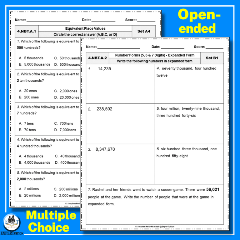 4th Grade Math Worksheets | 4.NBT Bundle - ExperTuition