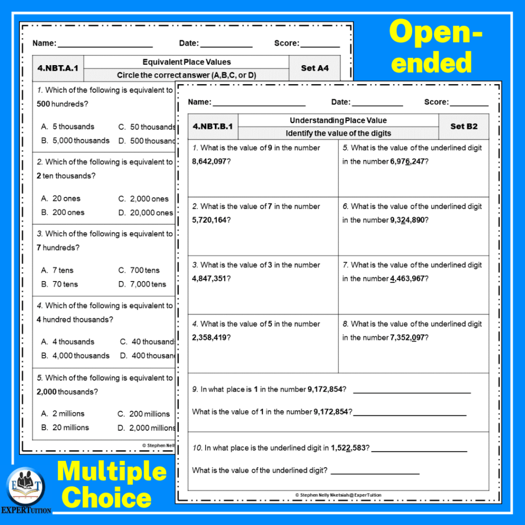 Place Value Understanding Worksheets for grade 4 - ExperTuition