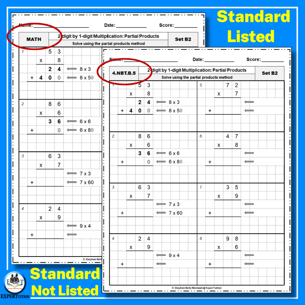 2 Digit by 1 Digit Partial Products Multiplication Worksheets ...