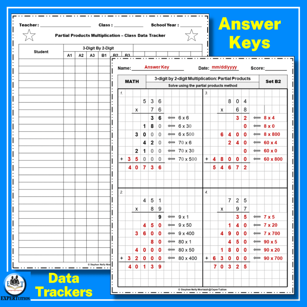 3 Digit by 2 Digit Partial Products Multiplication Worksheets ...