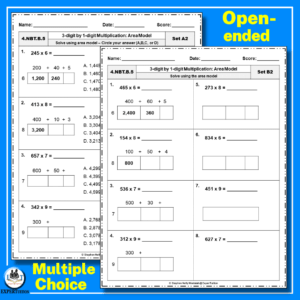 3 Digit by 1 Digit Area Model Multiplication Worksheets - ExperTuition