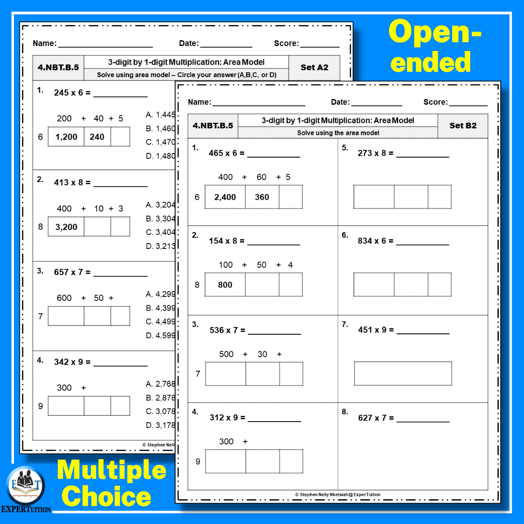 3 Digit By 1 Digit Area Model Multiplication Worksheets ExperTuition 3 Digit By 1 Digit Area Model Multiplication Worksheets ExperTuition