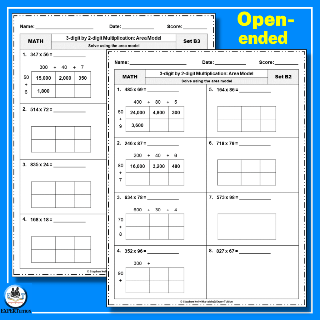 3 Digit by 2 Digit Area Model Multiplication Worksheets - ExperTuition