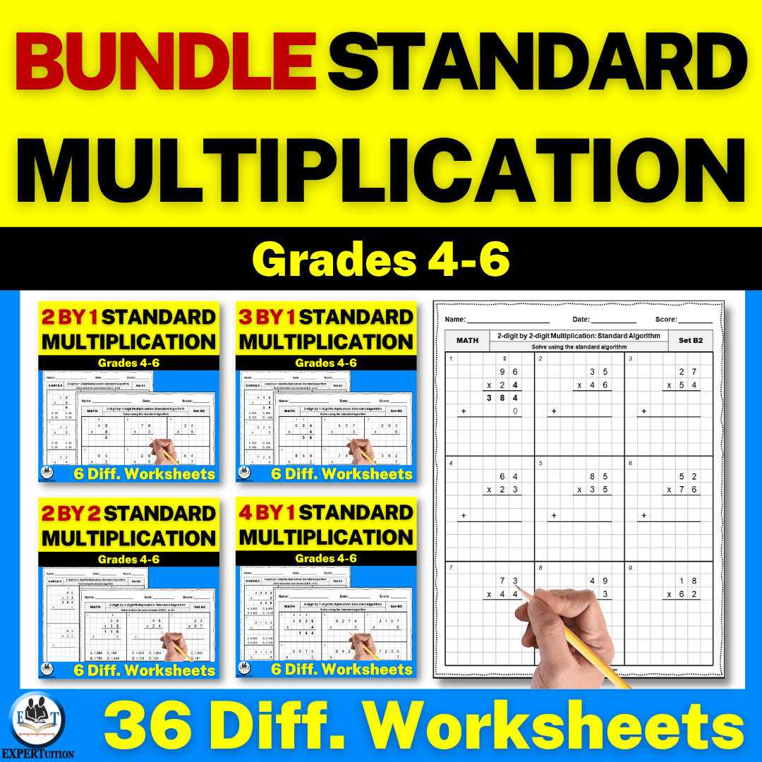 Standard Algorithm Multiplication Worksheets Bundle ExperTuition