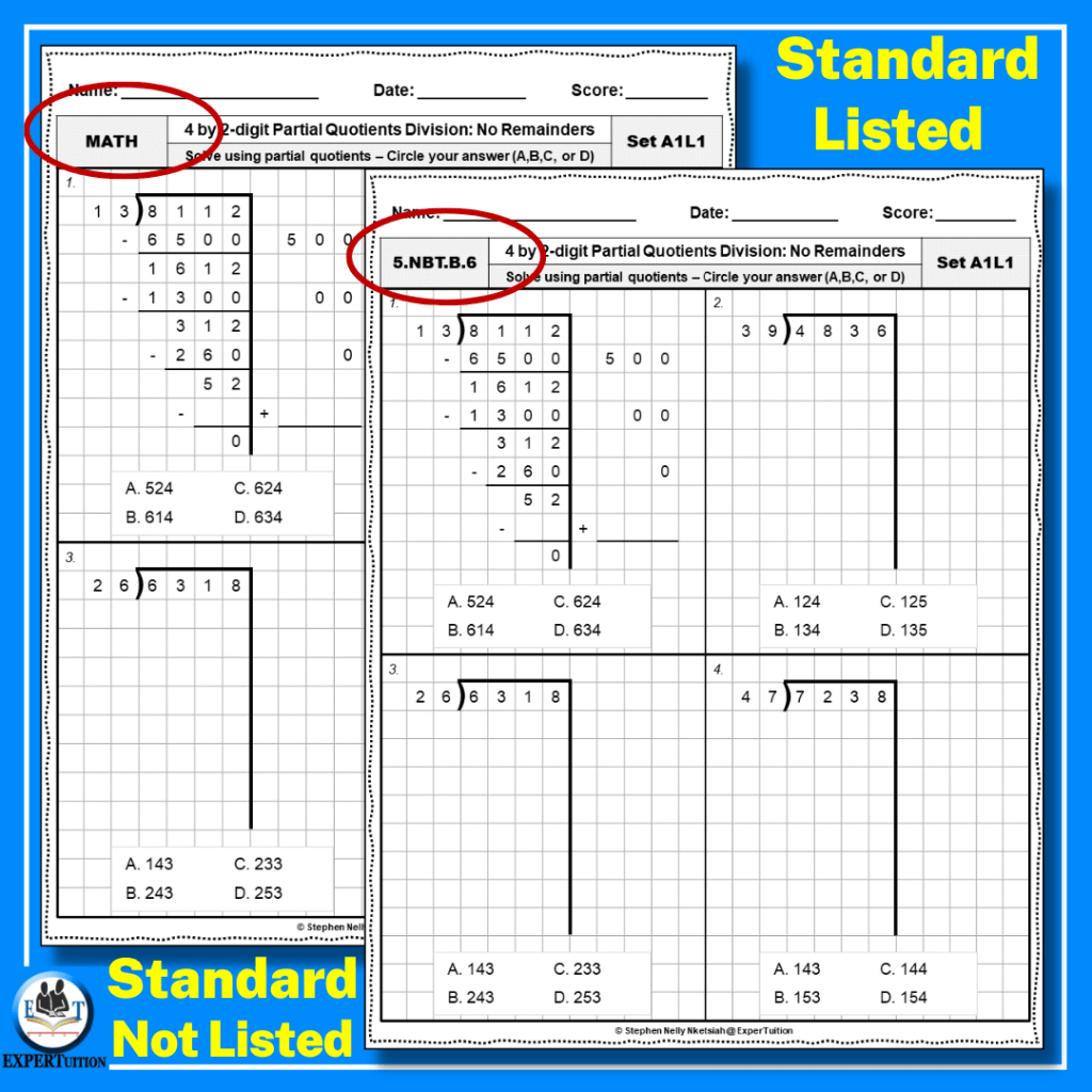 Division Strategies for Grade 4 & Grade 5 Worksheets: 1 & 2 Digit ...