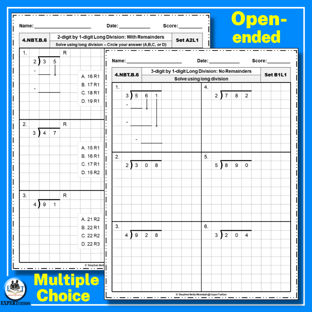 1 & 2 Digit Divisors Long Division for Grade 4 & Grade 5 - ExperTuition