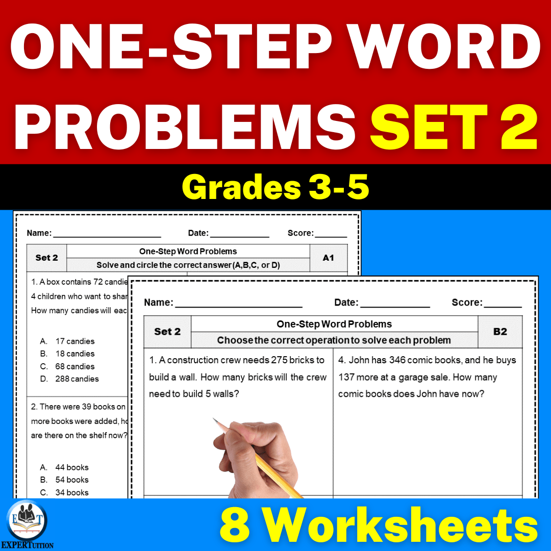 One Step Word Problems Worksheets Set 2 ExperTuition