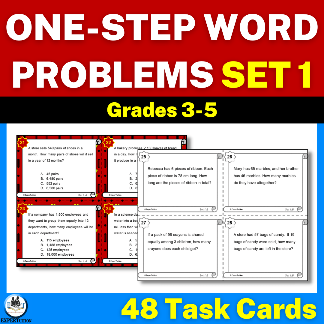 One Step Word Problem Task Cards Set 1 ExperTuition