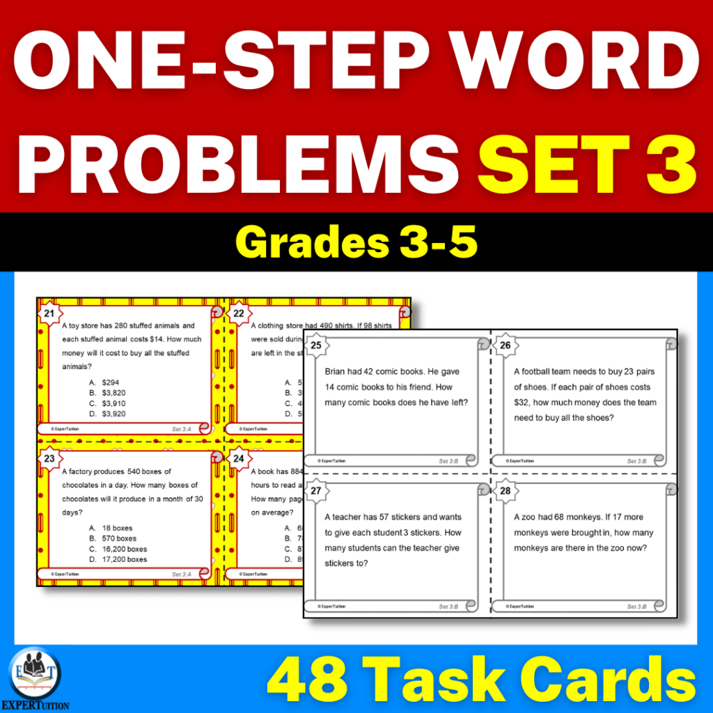 One Step Word Problems Task Cards – Set 3 - ExperTuition