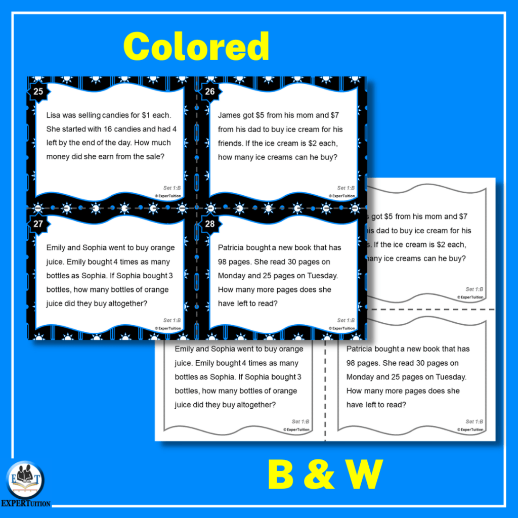 Multi-Step Word Problems Task Cards – Set 1 - ExperTuition