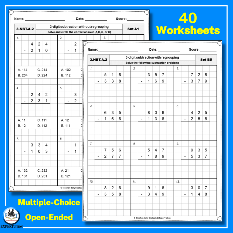 3-Digit Addition & Subtraction Worksheets & Task Cards Bundle ...