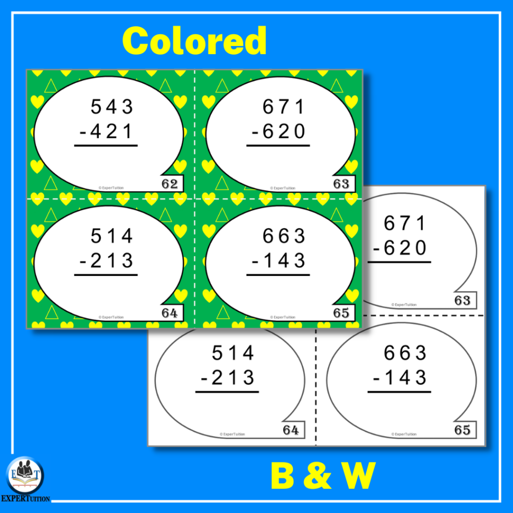 3-Digit Subtraction Without Regrouping Task Cards - ExperTuition