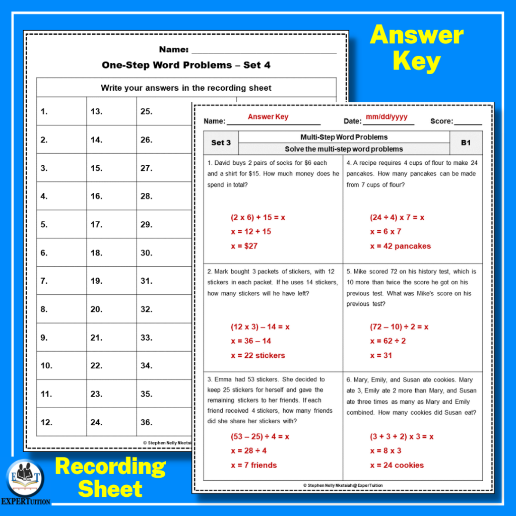 One-Step & Multi-Step Word Problems Worksheets & Task Cards Bundle ...