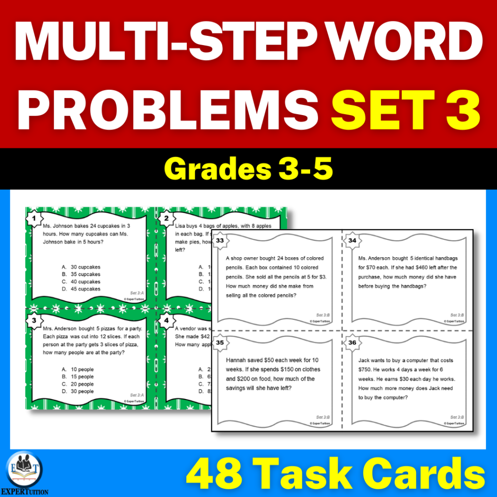 Multi-Step Word Problems Task Cards – Set 3 - ExperTuition