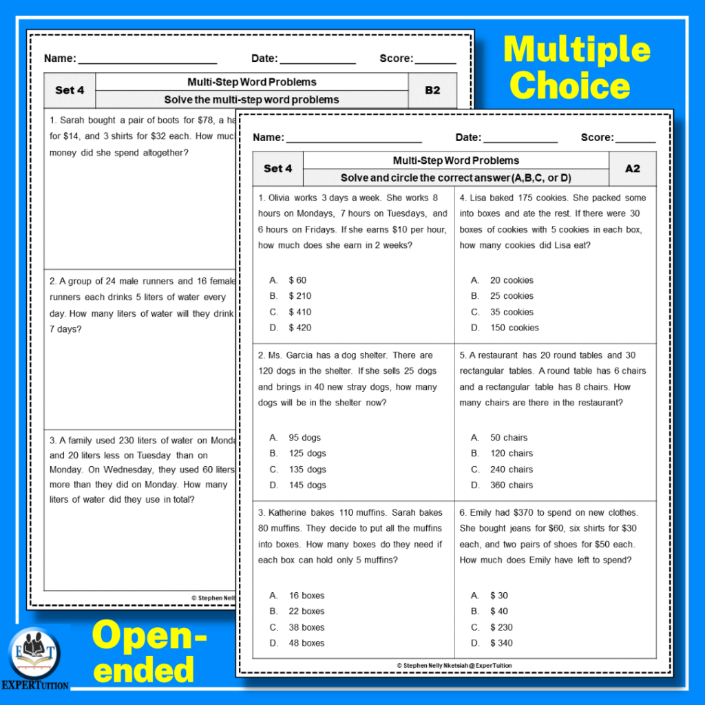 Multi-step Word Problems Worksheets – Set 4 - ExperTuition