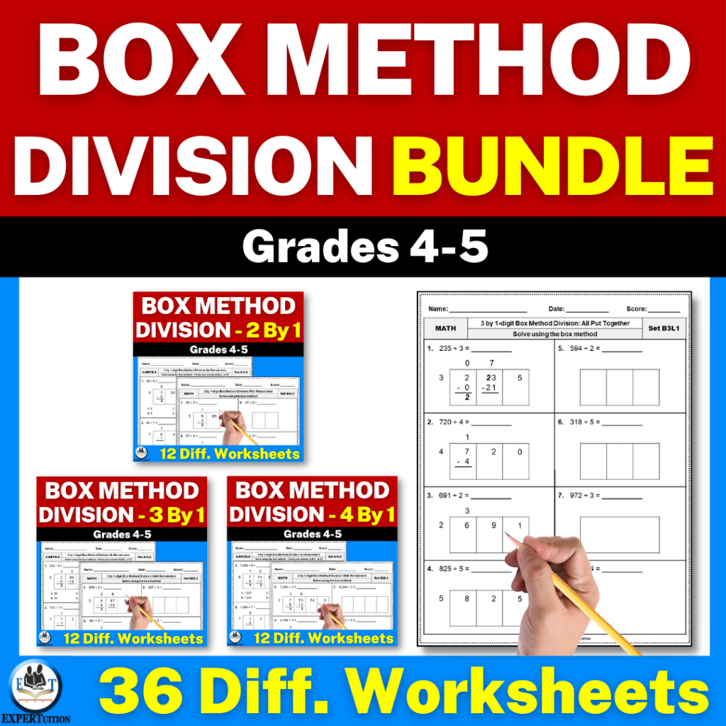 Box Method Division Worksheets for 4th Grade Bundle - ExperTuition