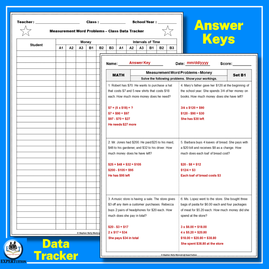Measurement Word Problems Worksheets - Money - ExperTuition