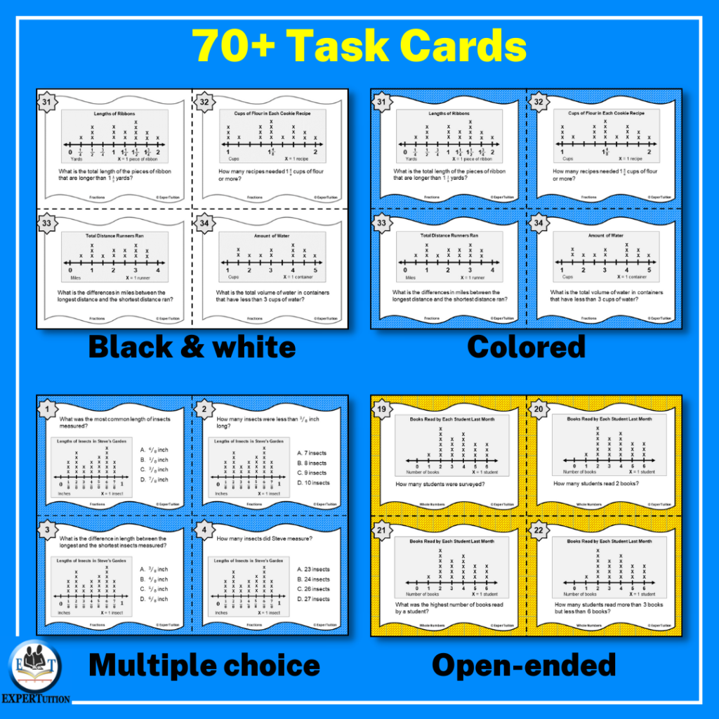 Line Plots Worksheets and Task Cards Bundle - ExperTuition