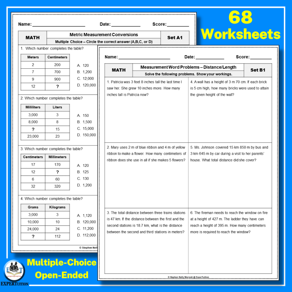 Measurement Worksheets and Task Cards Bundle 4th Grade - ExperTuition