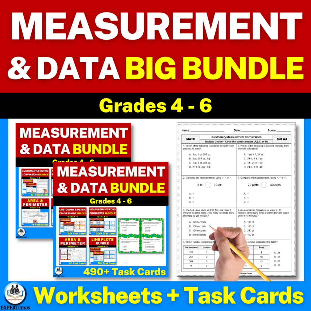 Measurement Worksheets and Task Cards Bundle 4th Grade - ExperTuition