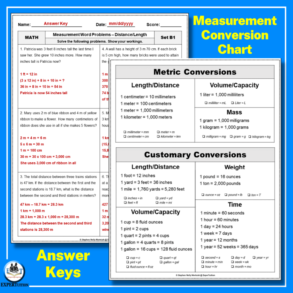Measurement Word Problem Worksheets & Task Cards Bundle - ExperTuition