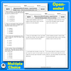 Measurement Word Problems Worksheets - Liquid Volumes - ExperTuition