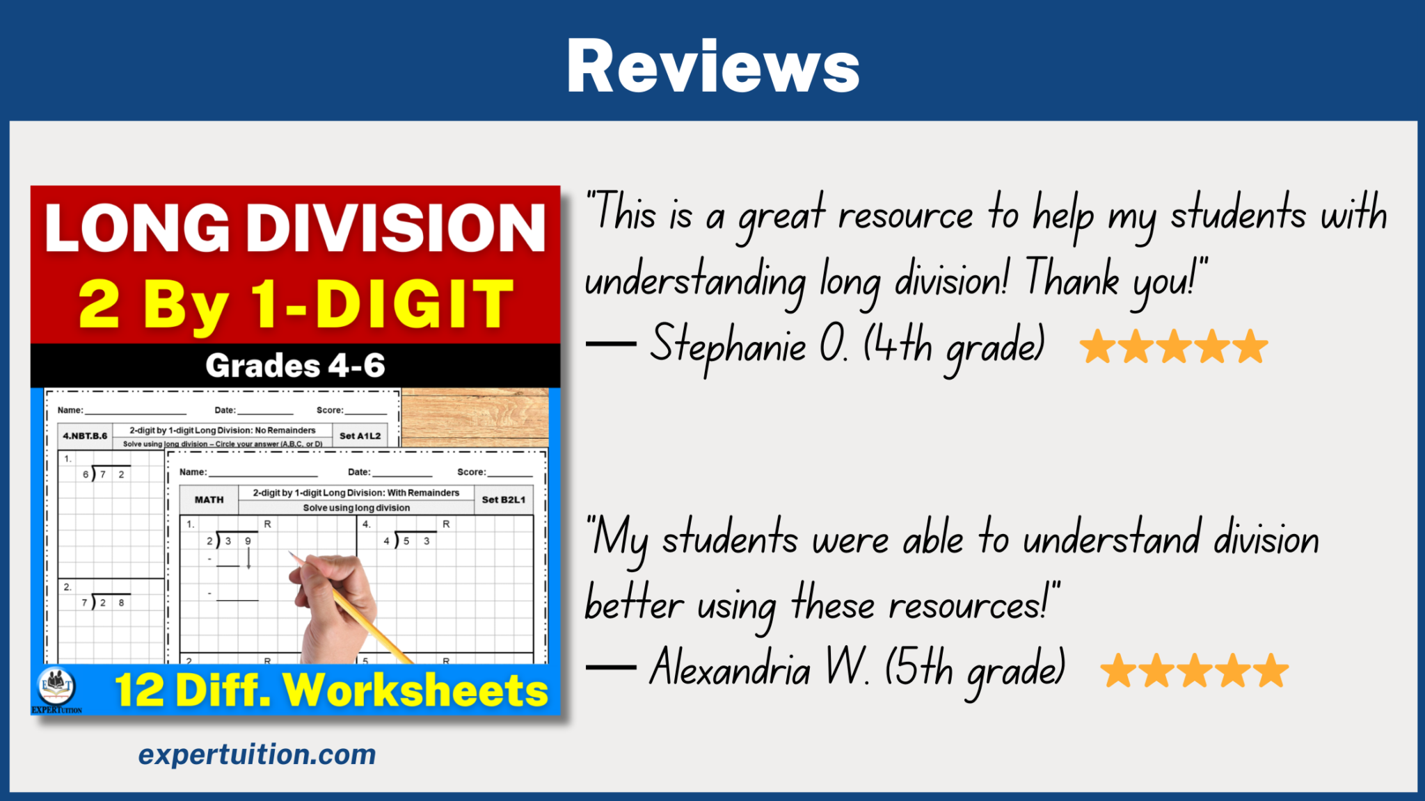 2 Digit by 1 Digit Long Division Grade 4 Worksheets - ExperTuition