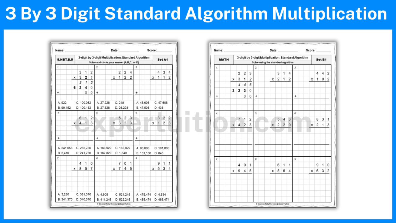 Standard Algorithm Multiplication for 4th and 5th Grades - ExperTuition