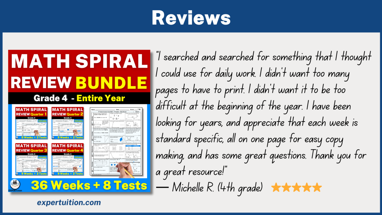 4th Grade Math Spiral Review Worksheets - Full Year - ExperTuition