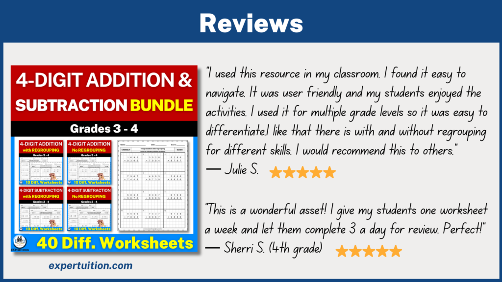4-Digit Addition & Subtraction With & Without Regrouping Worksheets ...