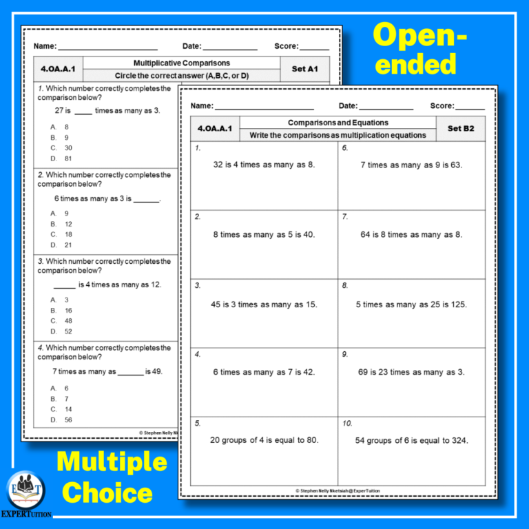 Multiplicative Comparison Worksheets Grade 4 - ExperTuition