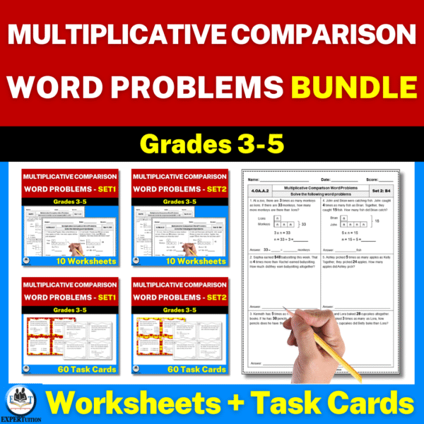 Multiplicative Comparison Problems Worksheets & Task Cards - ExperTuition
