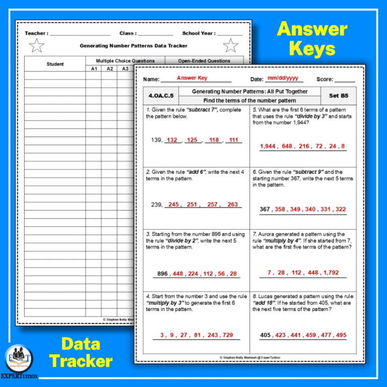 Generating Number Patterns Worksheets 3rd, 4th, 5th grades - ExperTuition