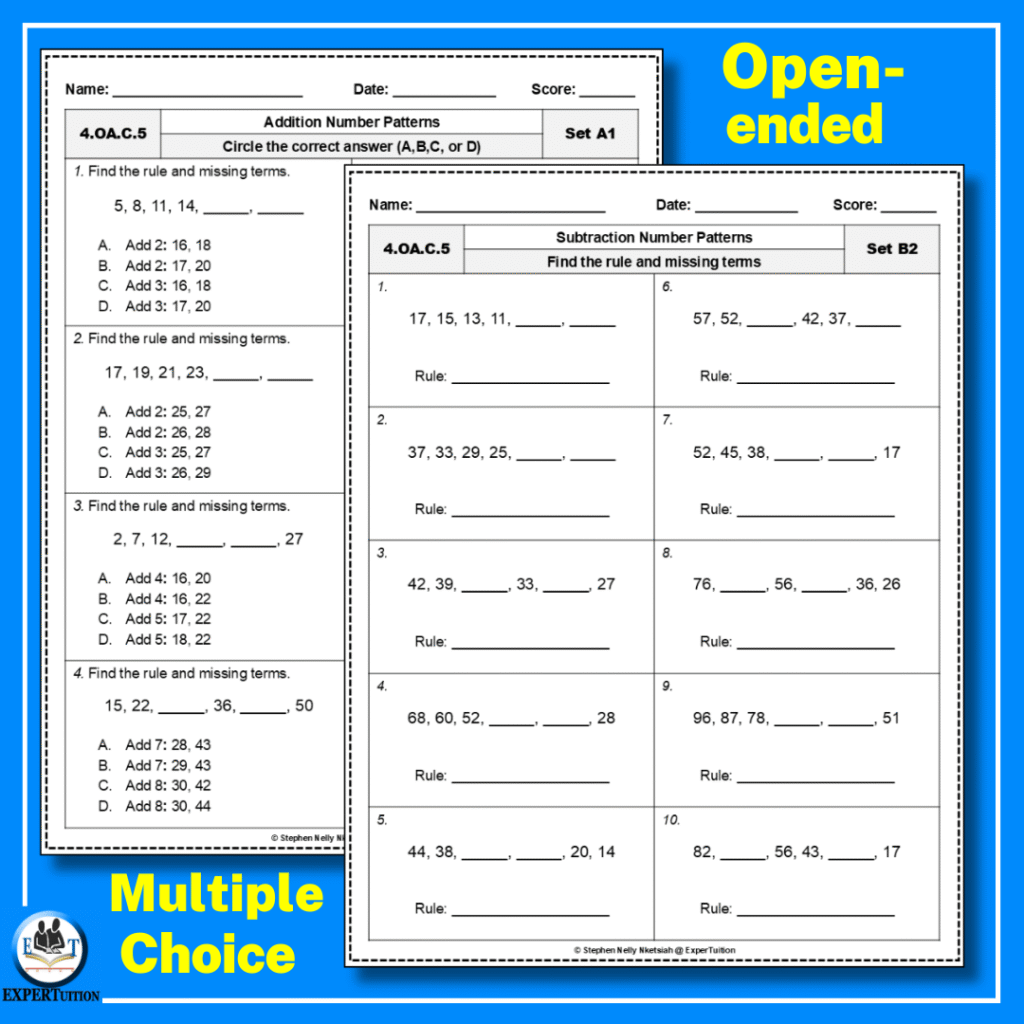 Growing & Shrinking Number Patterns Worksheets 3rd, 4th, 5th grades ...